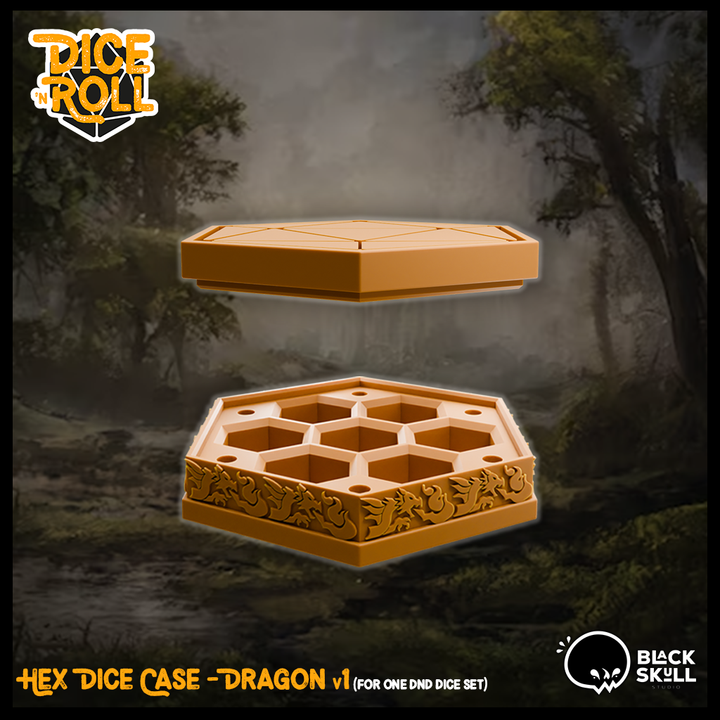 3D Printable Hex Dice Case - Dragon v1 by Black Skull Studio